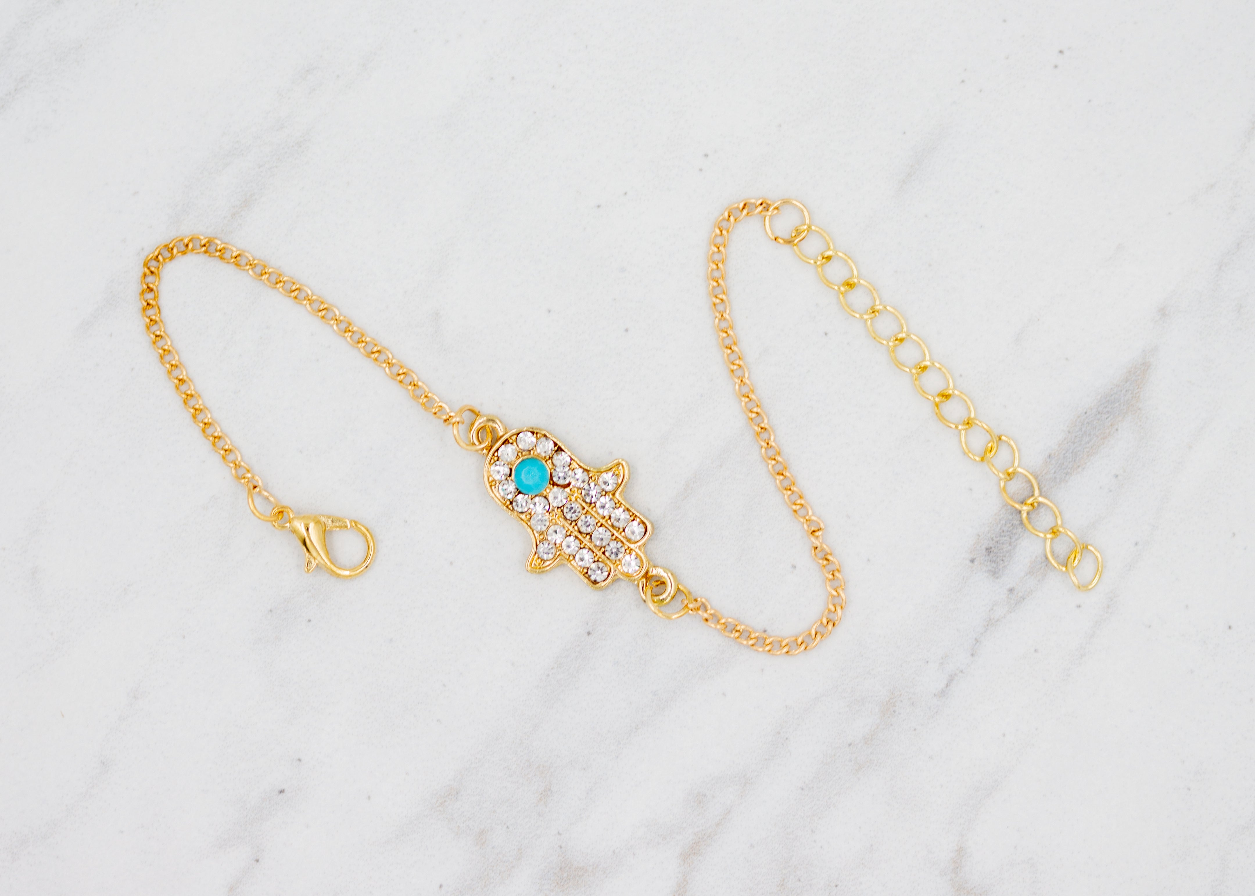 Gold Hamsa Hand Bracelet w/ Turquoise Stone – Mena Jewelry